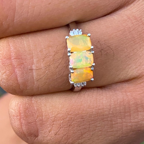 Jewelry | S925 3 Stone Emerald Cut Ethiopian Fire Opal Ring | Poshmark